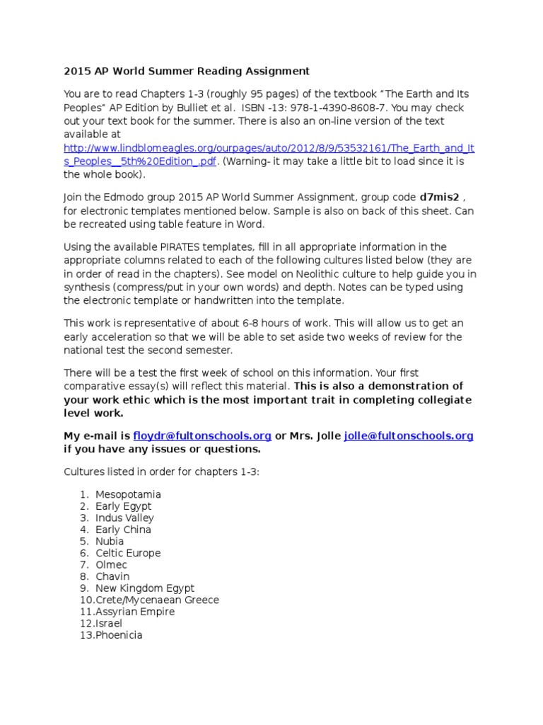 2015 AP World History Summer Assignment | PDF | Ancient Egypt ...