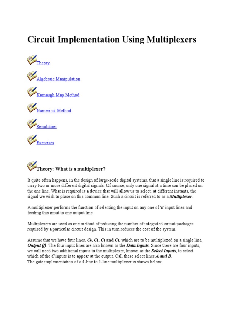 Circuit Implementation Using Multiplexers | PDF | Electronic Engineering | Digital Electronics