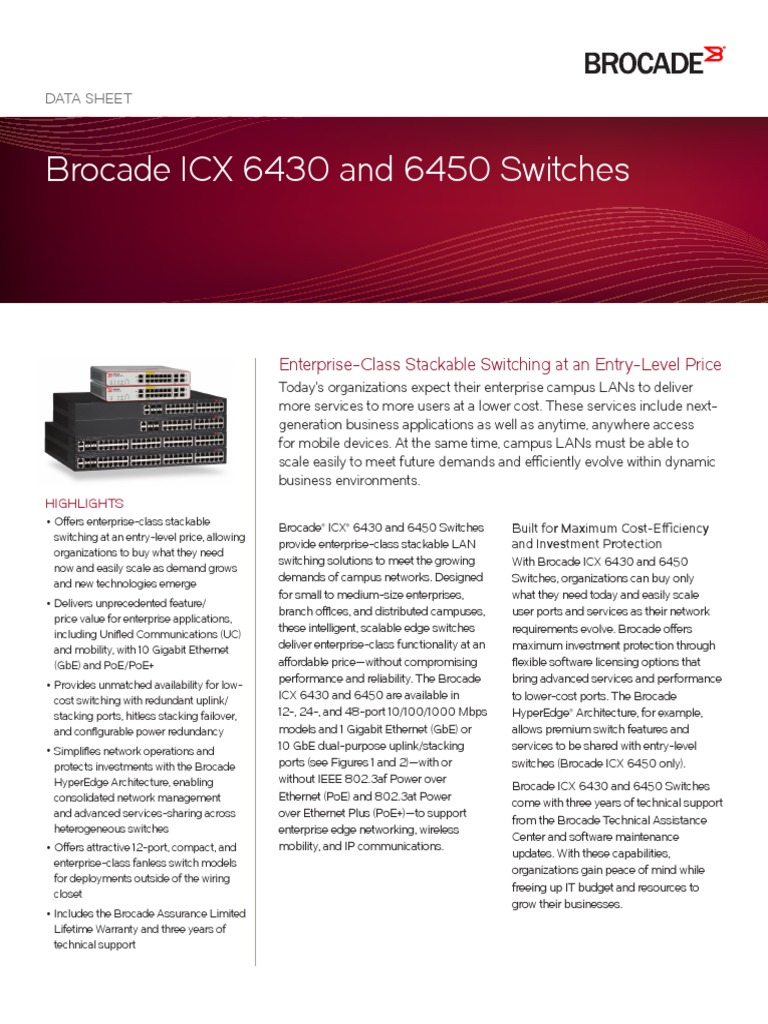 Brocade ICX 6430 and 6450 Switches: Enterprise-Class Stackable Switching at An Entry-Level Price ...