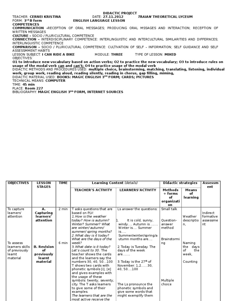 Competences Lesson Plan | Vocabulary | Lesson Plan