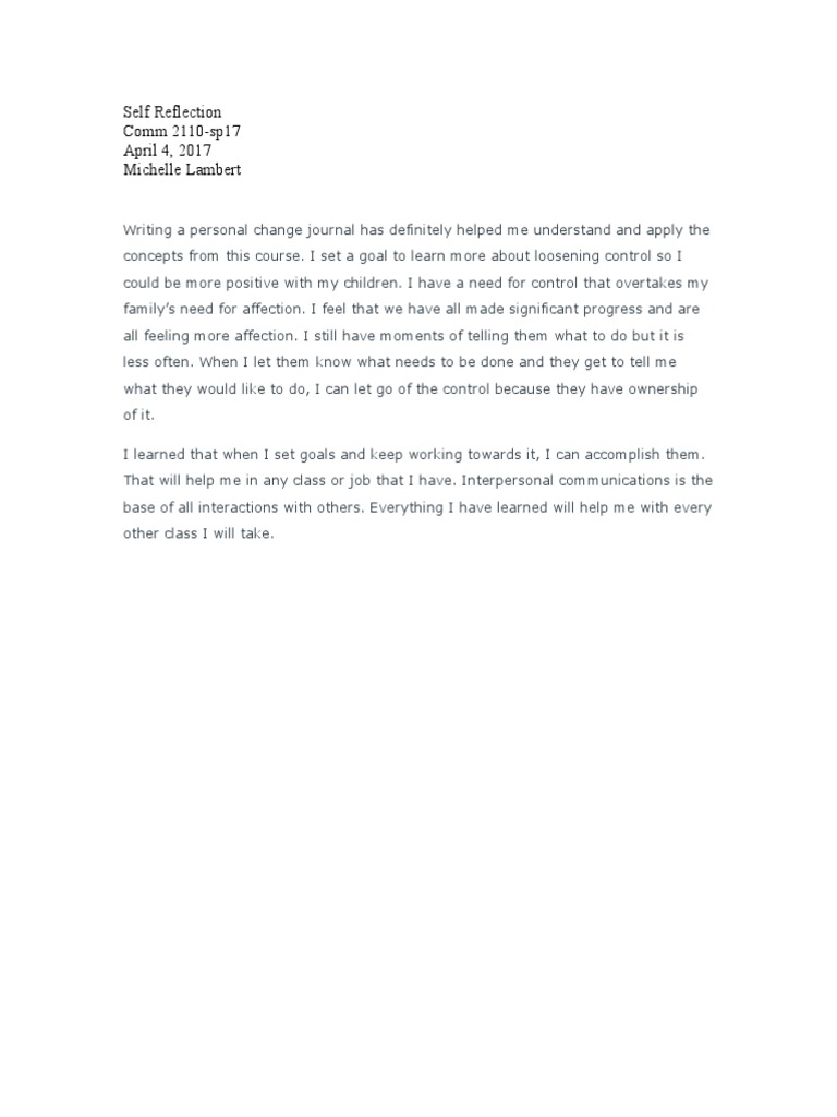 Self Reflection Comm | PDF | Self-Improvement | Wellness