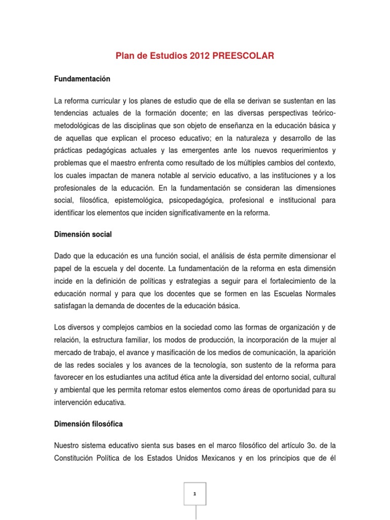 Plan de Estudios 2012: Educación Preescolar | PDF | Plan de estudios ...