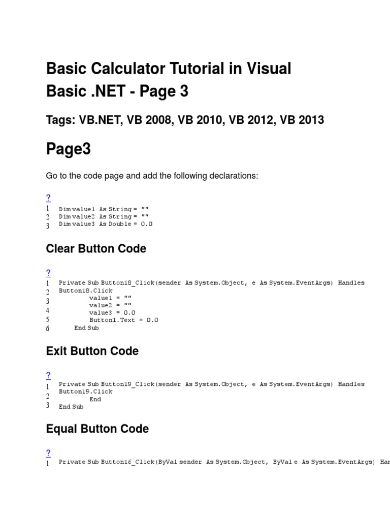 Basic Calculator Tutorial in Visual Basic | PDF | Visual Basic .Net ...