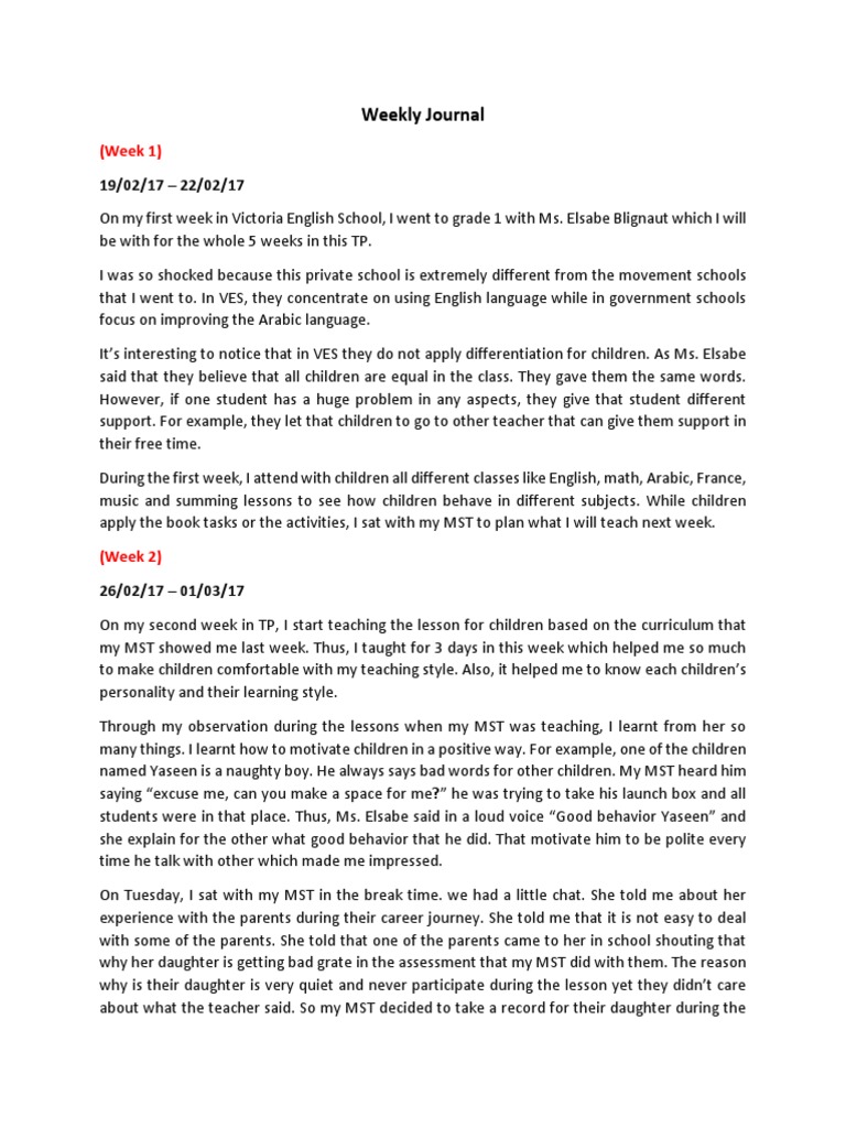 Weekly Teaching Journal: Victoria English School | PDF | Language Arts ...