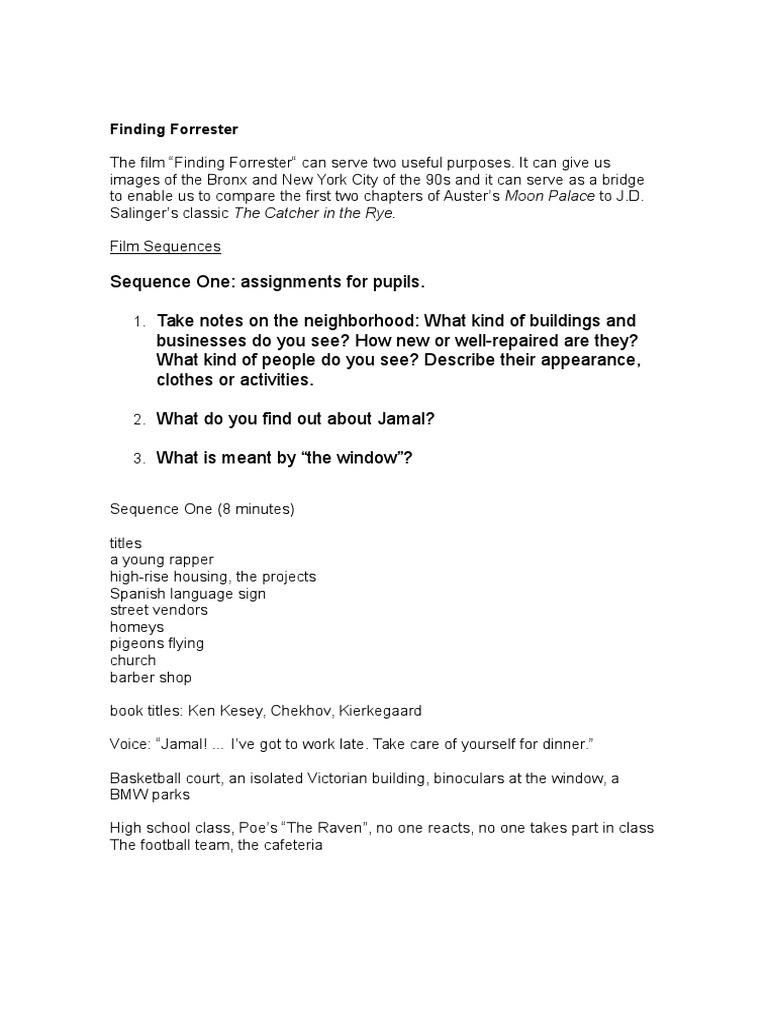 Film Finding Forrester Lesson Plans | PDF | Young Adult | General Fiction