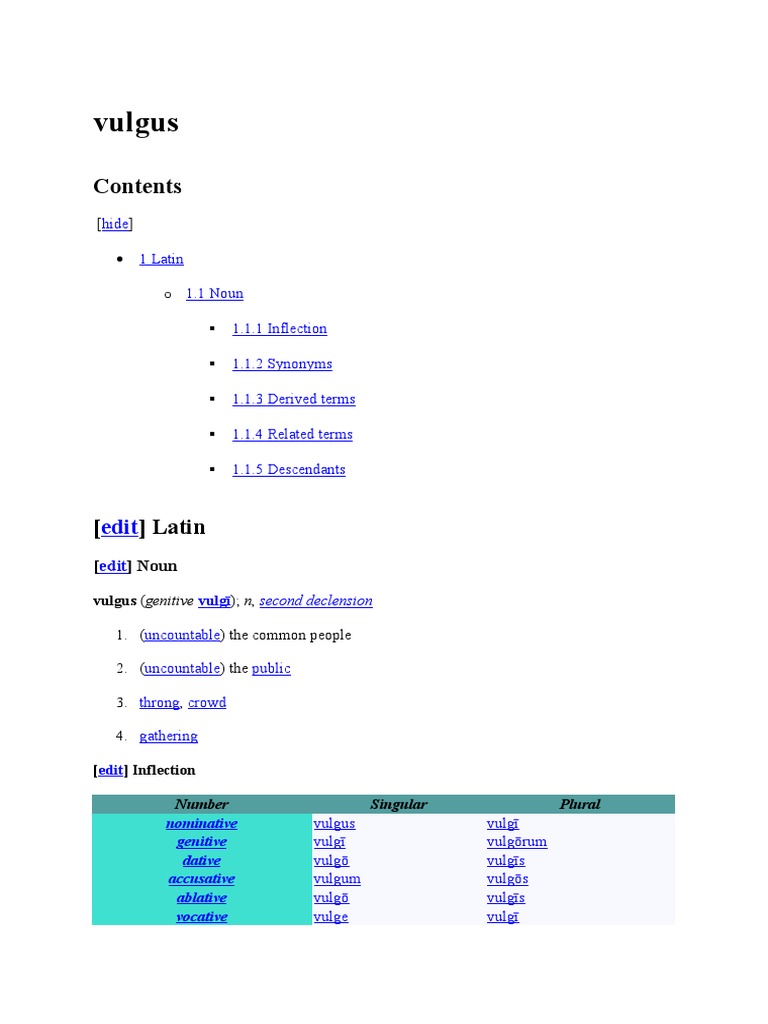 Analysis of the Latin Noun 'Vulgus' - Its Definition, Inflection ...