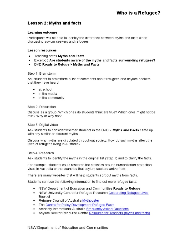 Who Is A Refugee MYTHS and FACTS | PDF | Social Science | Self-Improvement