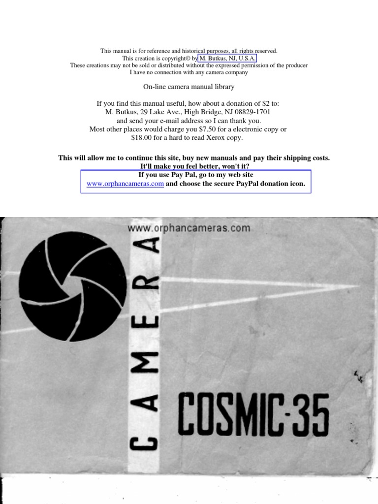 Cosmic-35 (Camera Manual) | PDF