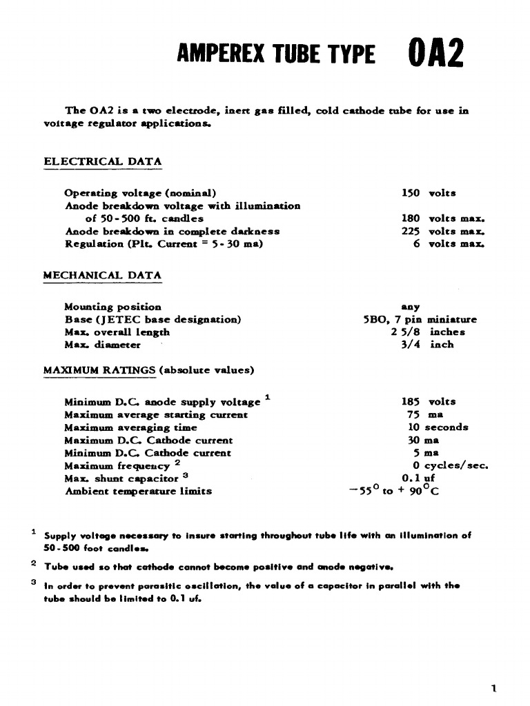 0A2 (Amperex) Vacuum Tube Datasheet | PDF