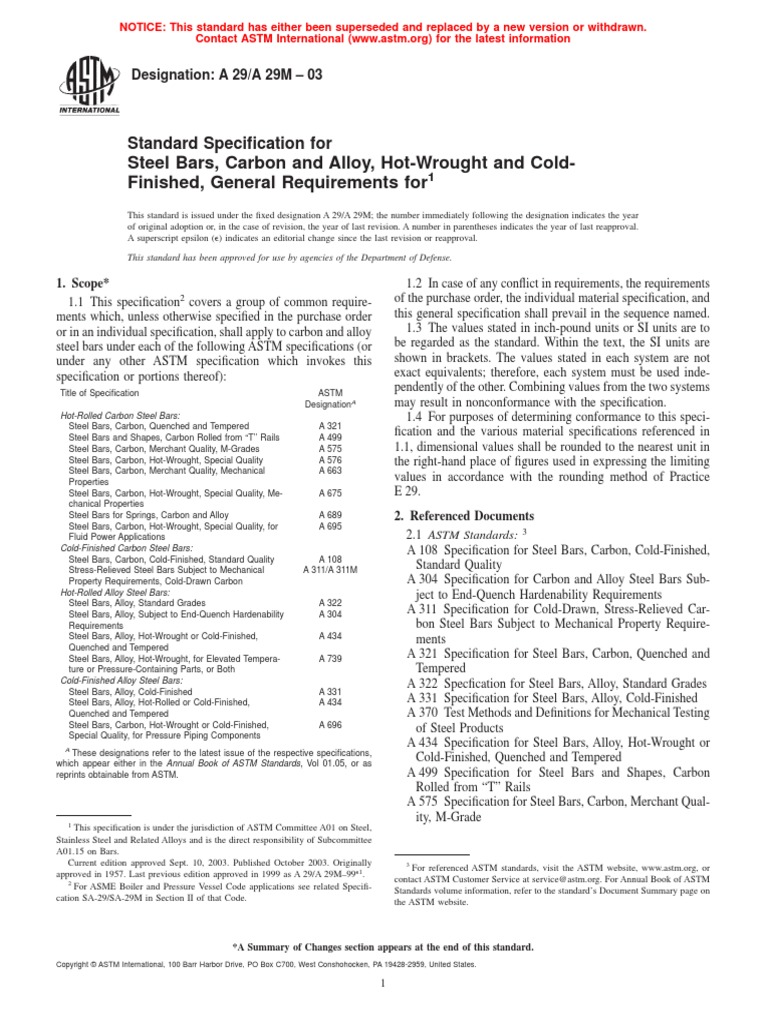 Astm A 29 - A 29M - 03 - Qti5ltaz PDF | PDF | Heat Treating | Steel