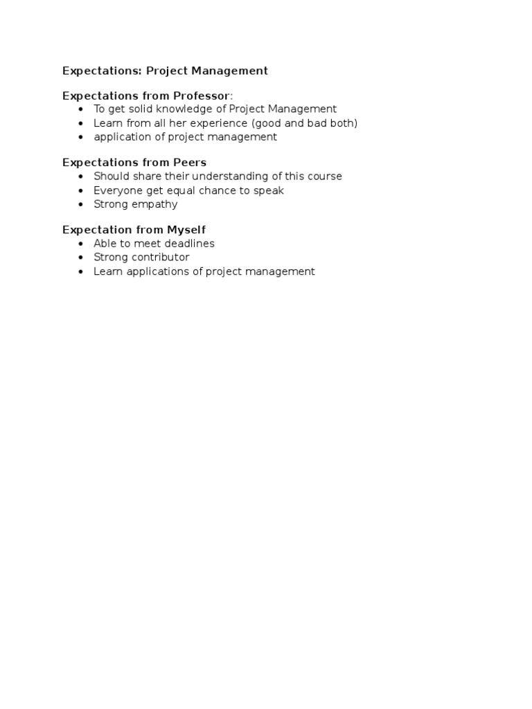 Expectations: Project Management Expectations From Professor | PDF