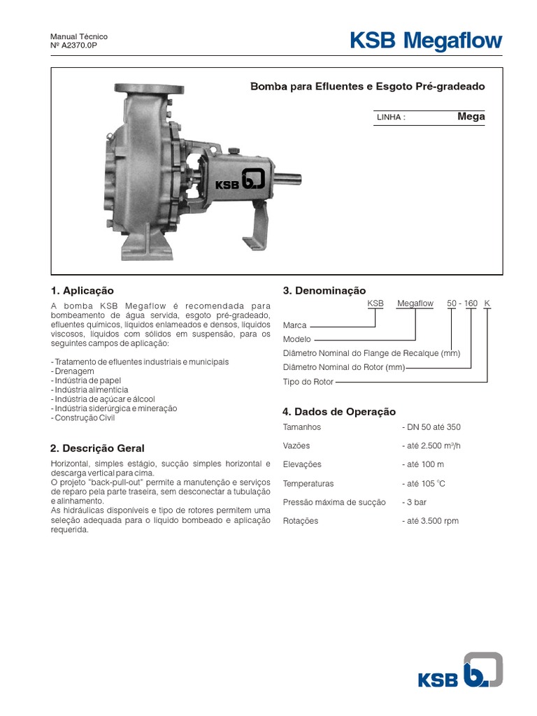 Manual técnico para bomba KSB Megaflow | PDF | Líquidos | Engenharia Mecânica