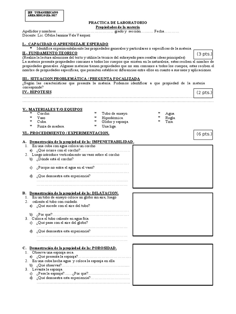 Práctica de Laboratorio Propiedades de La Materia | PDF | Hogar ...