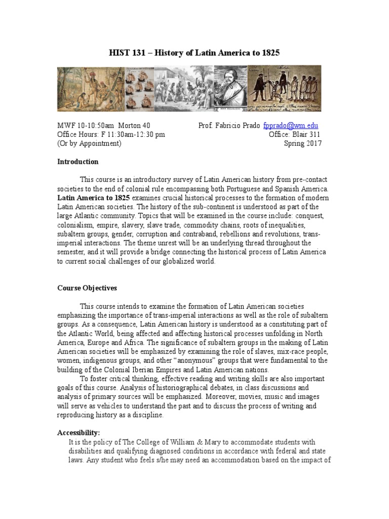HIST 131 - History of Latin America To 1825: Fpprado@wm - Edu | PDF