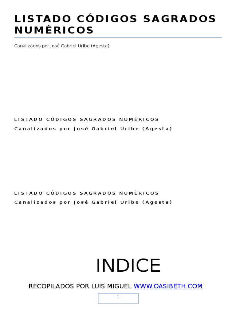 Listado Códigos Sagrados Numéricos