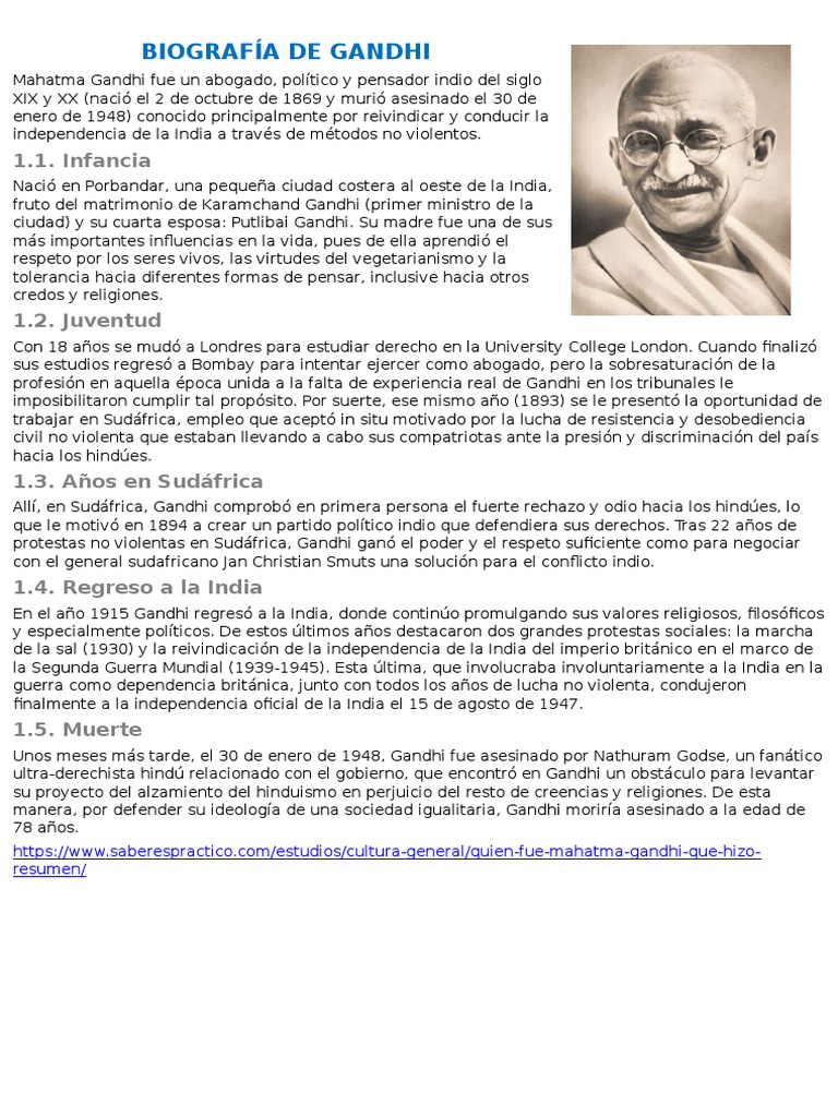 BIOGRAFIA DE MAHATMA GANDHI | Mahatma Gandhi | Política | Prueba ...
