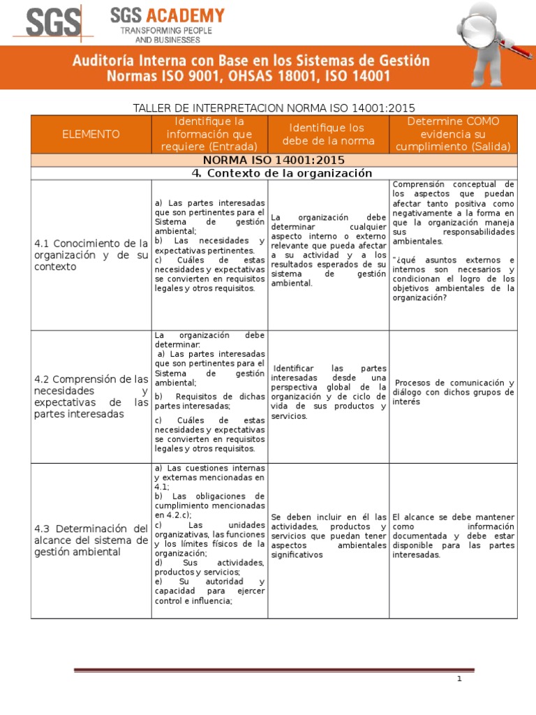 Taller sobre ISO 14001: Requisitos y Partes Interesadas | PDF ...