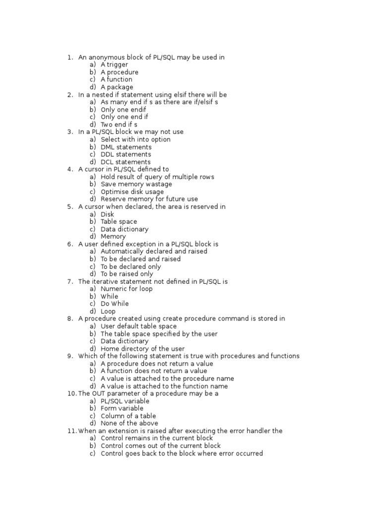 PL - SQL Interview and Exam Questions | PDF | Pl/Sql | Sql
