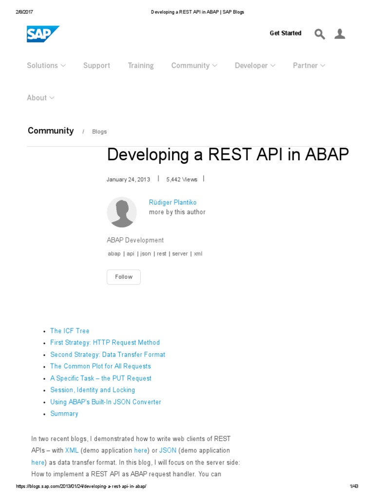 Developing A REST API in ABAP - SAP Blogs | PDF | Json ...