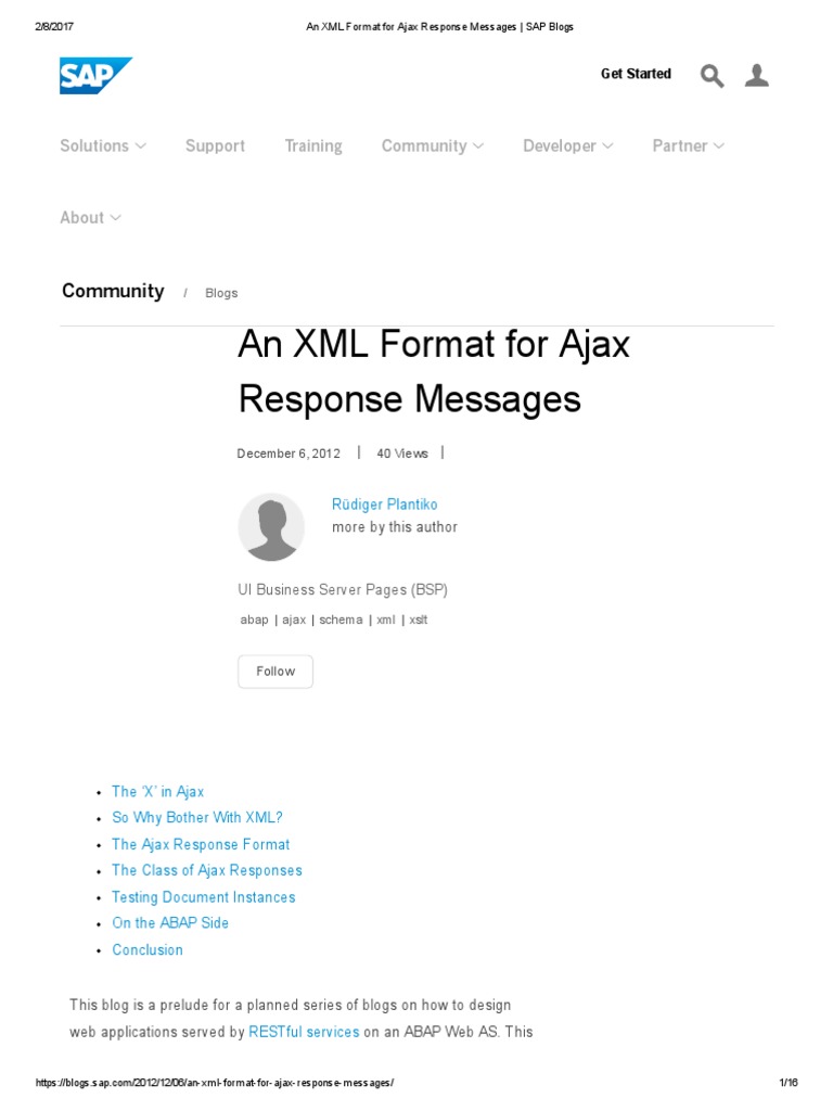 An XML Format For Ajax Response Messages - SAP Blogs | PDF | Ajax (Programming) | Xml Schema