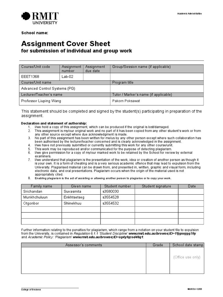 Cover Sheet Lab 02 | PDF | Plagiarism | Academia