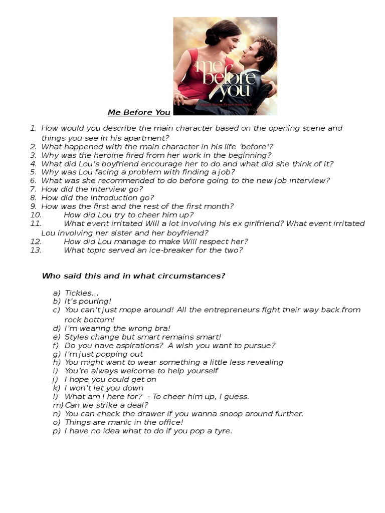 Character Dynamics in "Me Before You" | PDF | Career & Growth ...