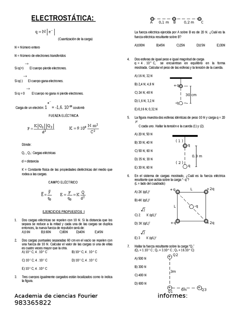 Practica para Andre ELECTROSTÁTICA | PDF | Electrostática | Electrón