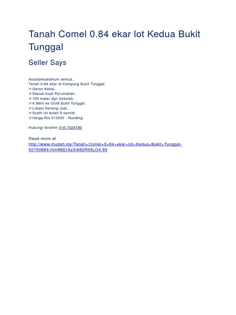 Contoh Iklan Tanah Comel | PDF | Memasak, Makanan, & Anggur