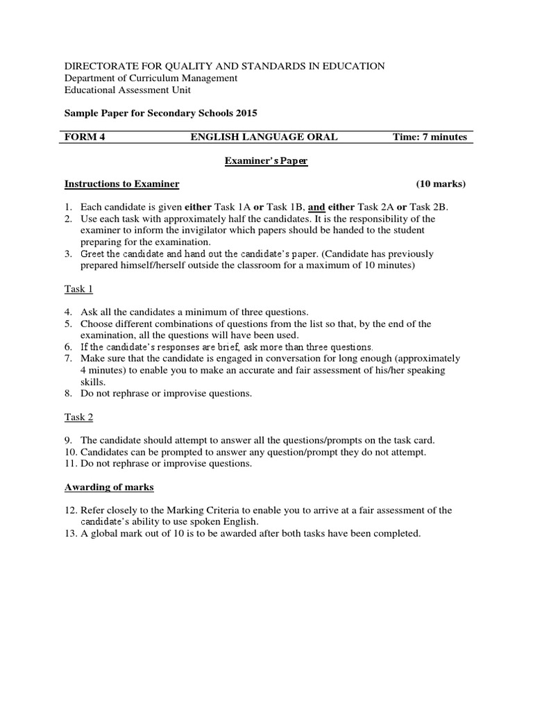 DCM - 214 - Form 4 Sample Paper | Download Free PDF | Test (Assessment ...