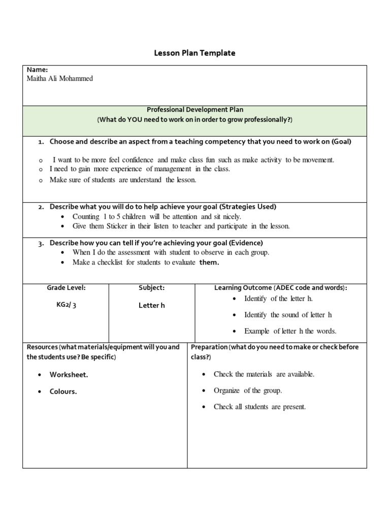 Lesson Plan Letter H | PDF | Lesson Plan | Educational Assessment