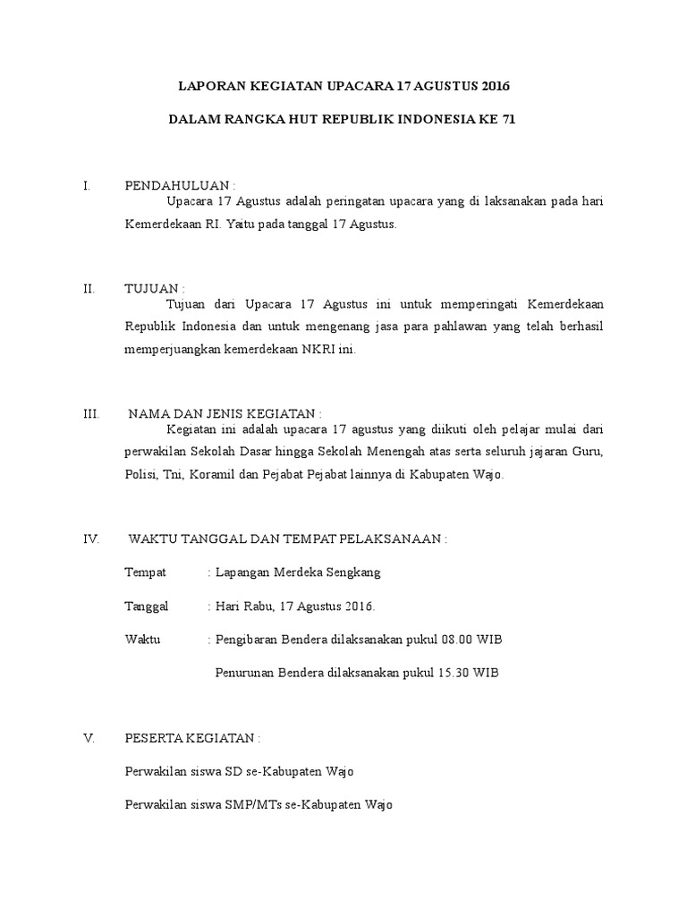 Laporan Kegiatan Upacara 17 Agustus 2016 Pdf - Riset