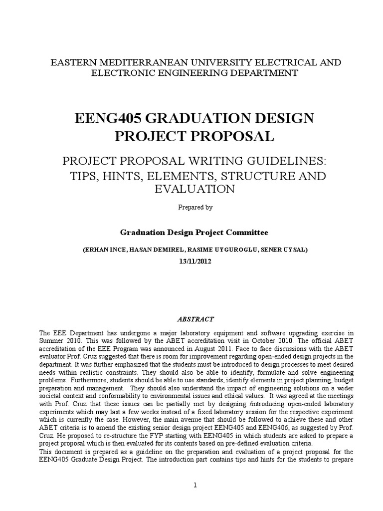 Eeng405 Graduation Design Project Proposal | PDF | Goal | Engineering