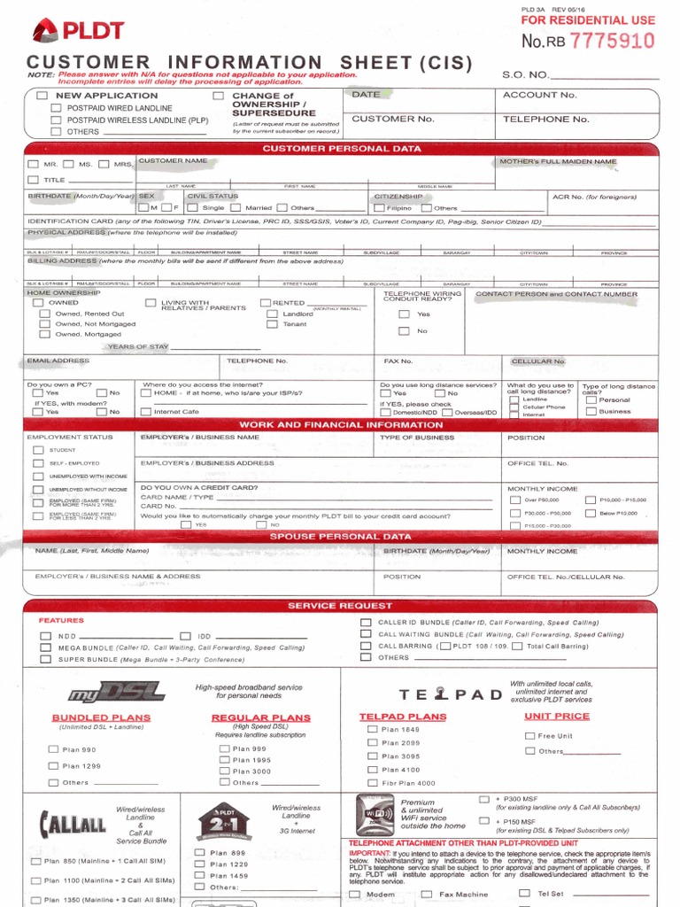 PLDT Application Form | PDF