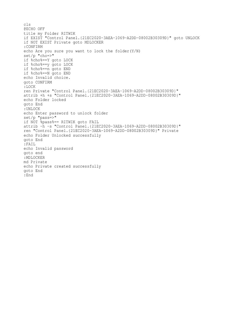 Code For Folder Lock | PDF | Computing And Information Technology
