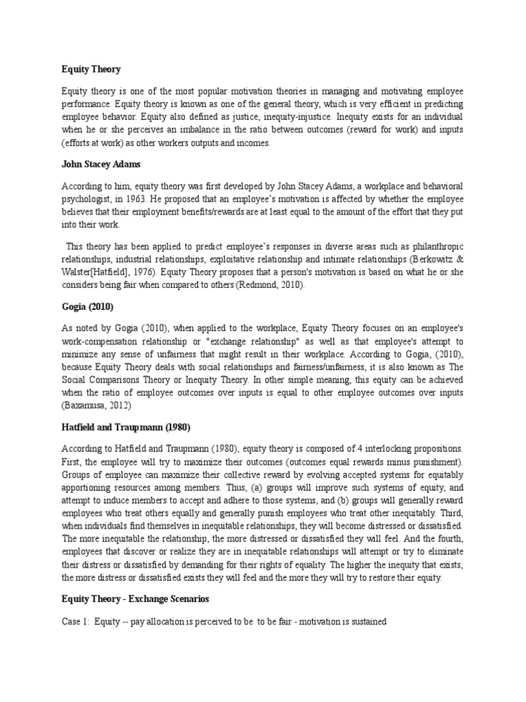 Equity Theory | PDF | Interpersonal Relationships | Scientific Theories