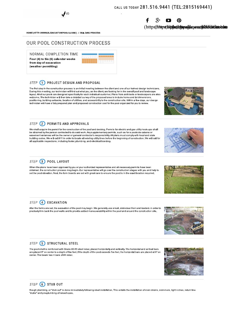 Swimming Pool Construction Process | PDF