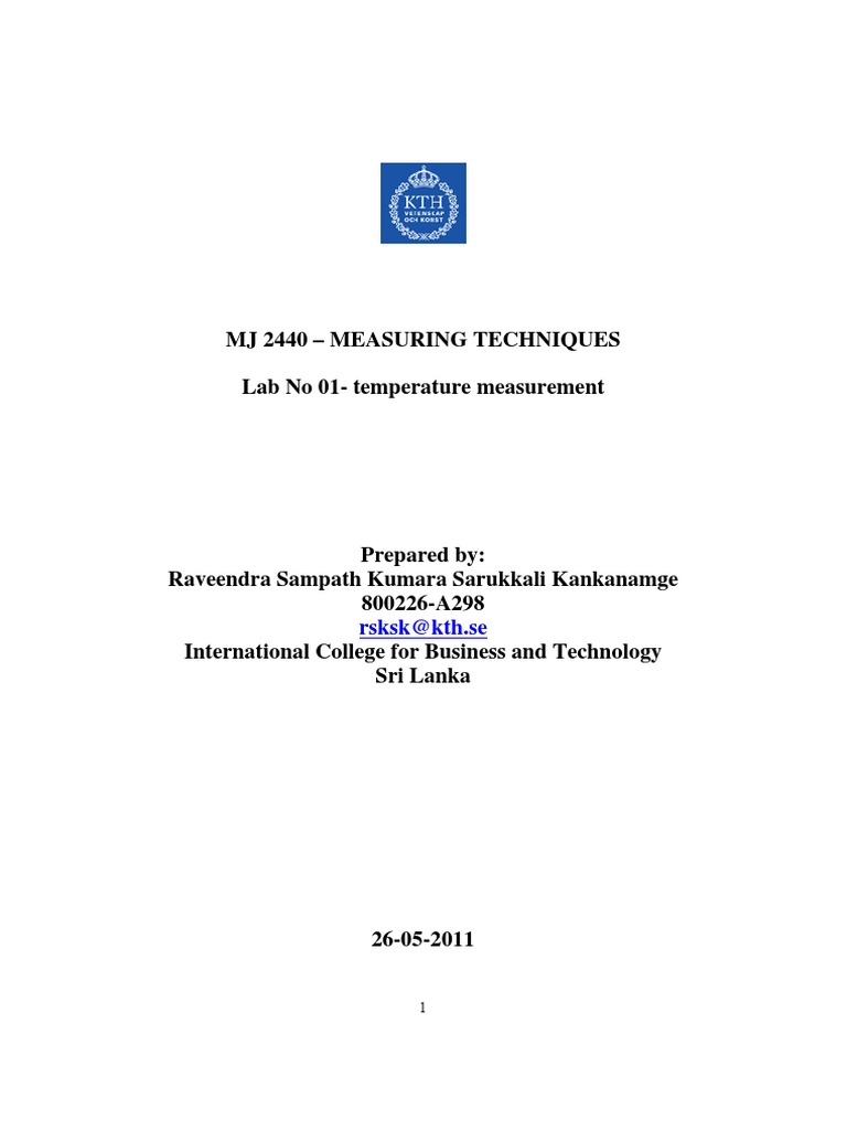 KTH Lab Report: Temperature Measurement | PDF | Thermocouple ...