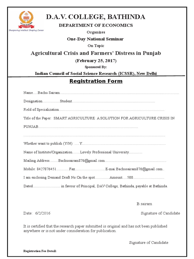 D.A.V. College, Bathinda: Agricultural Crisis and Farmers' Distress in ...