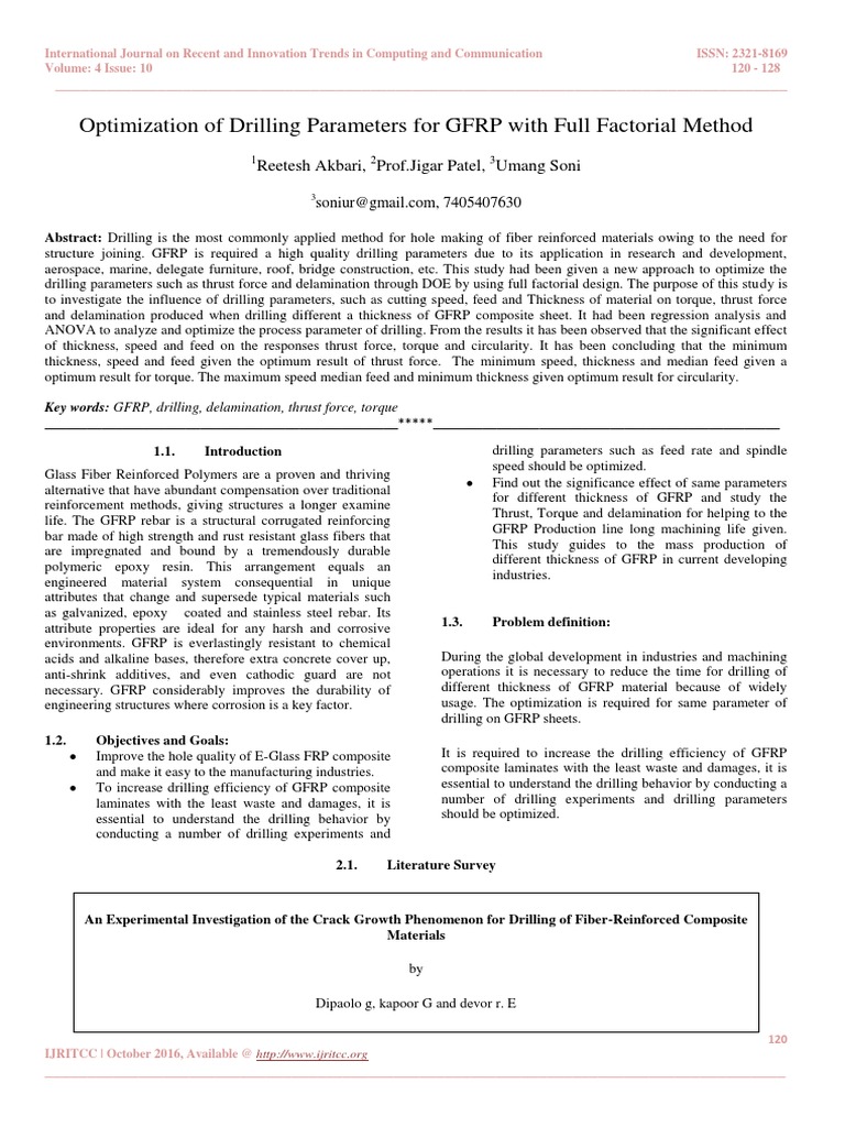 Optimization of Drilling Parameters For GFRP With Full Factorial Method | PDF