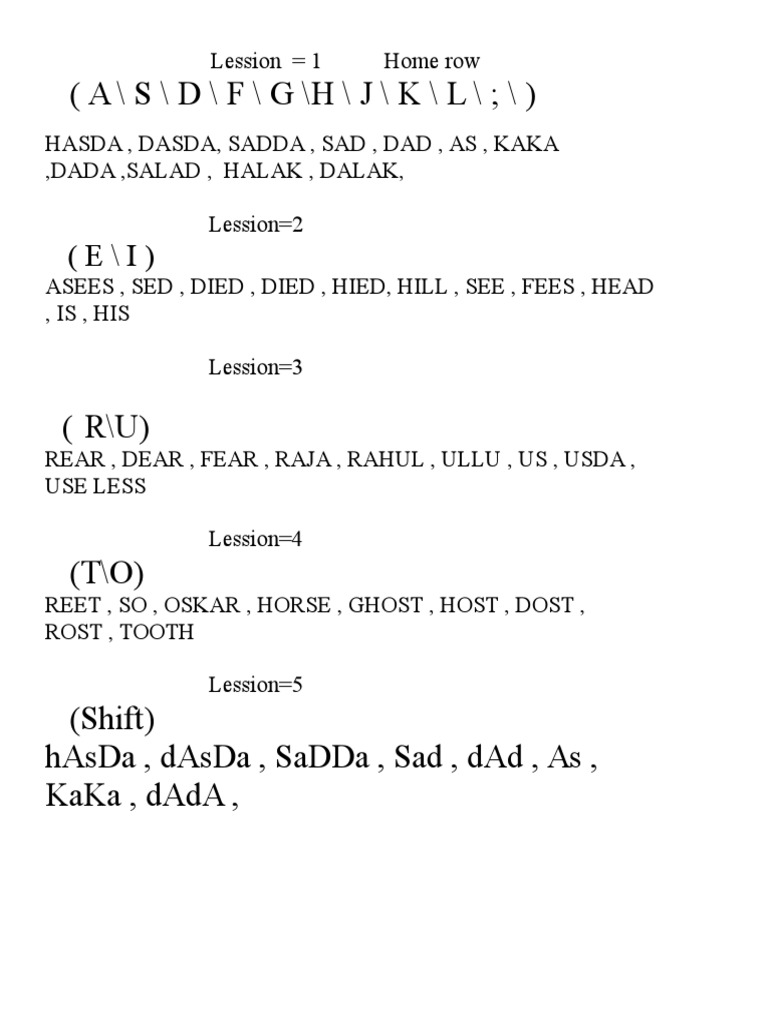 Lession of Typing | PDF