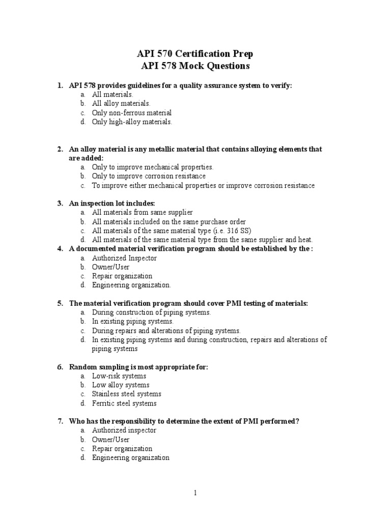 API 578 Mock Question | PDF | Pipe (Fluid Conveyance) | Welding
