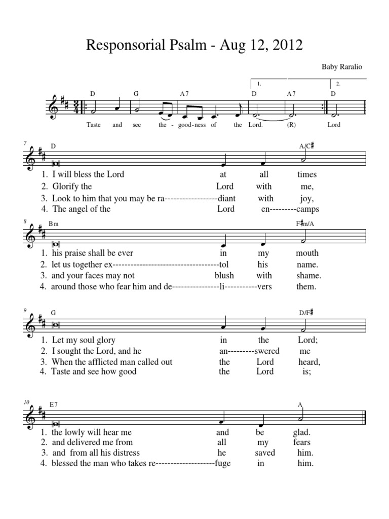 Responsorial Psalm - Aug 12, 2012: D G A D A D | PDF | Hebrew Bible ...