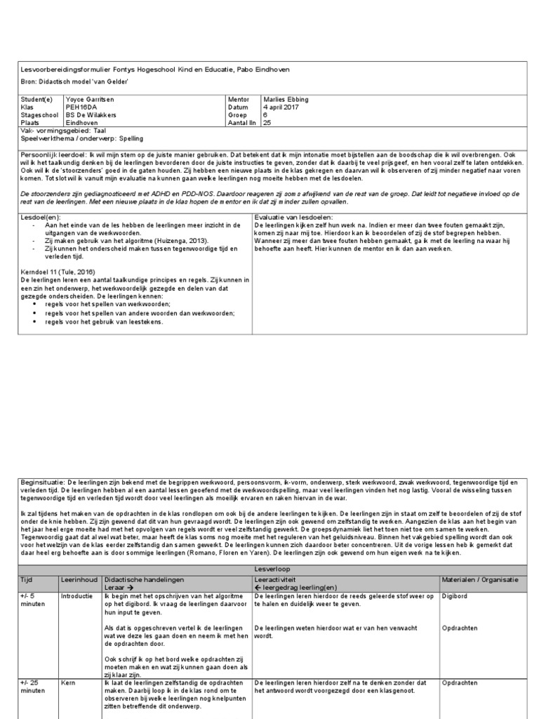 Taal Lesvoorbereidingsformulier Spelling | PDF