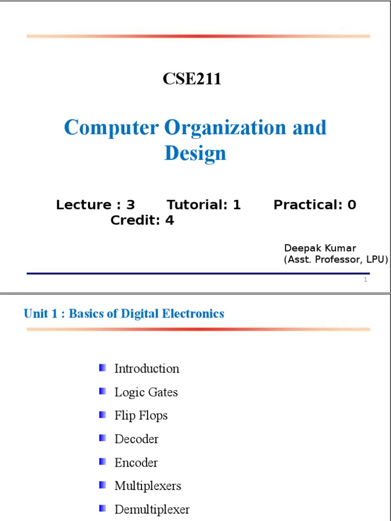 Computer Organization and Design: Lecture: 3 Tutorial: 1 Practical: 0 Credit: 4 | PDF ...