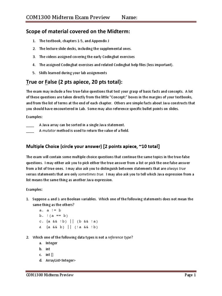 Midterm Preview Exam Boolean Data Type Test Assessment 6685