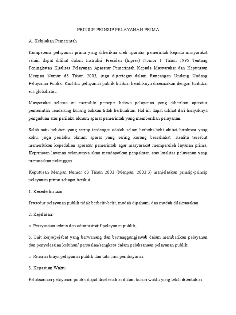 Prinsip-Prinsip Pelayanan Prima | PDF
