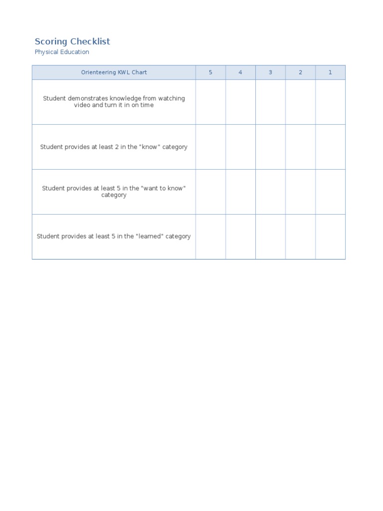 Checklist For A Child | PDF