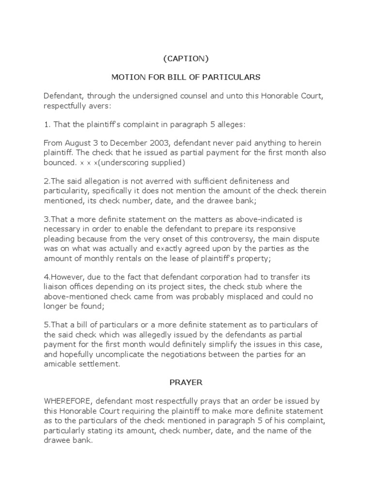 (Caption) Motion For Bill of Particulars | PDF