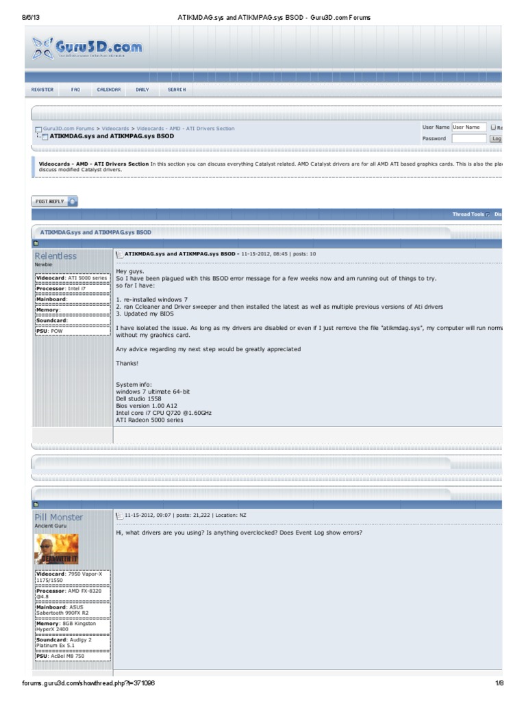 Atikmdag - Sys and Atikmpag - Sys Bsod - Guru3d | PDF | Advanced Micro Devices | Bios