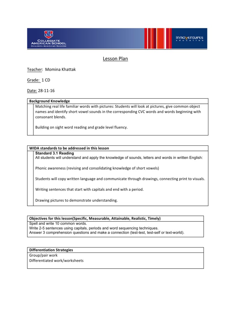 Cas Lesson Plan Grade 1 Practicum1 | PDF | Reading Comprehension ...